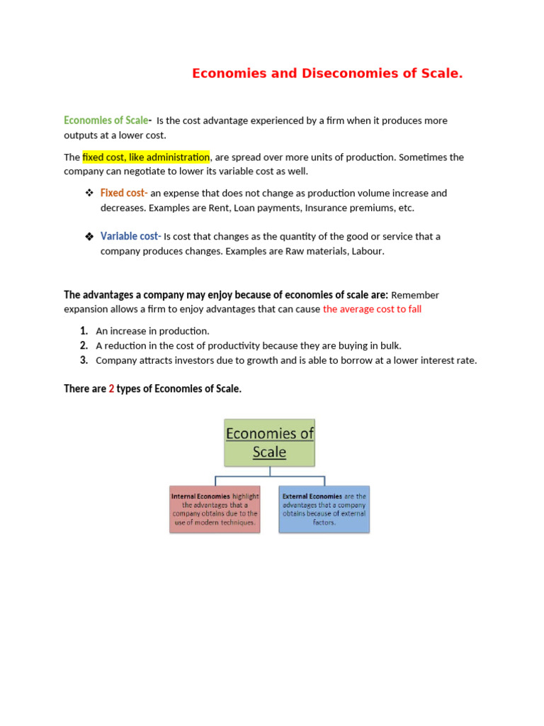 Economies and Diseconomies of Scale | PDF | Economies Of Scale ...