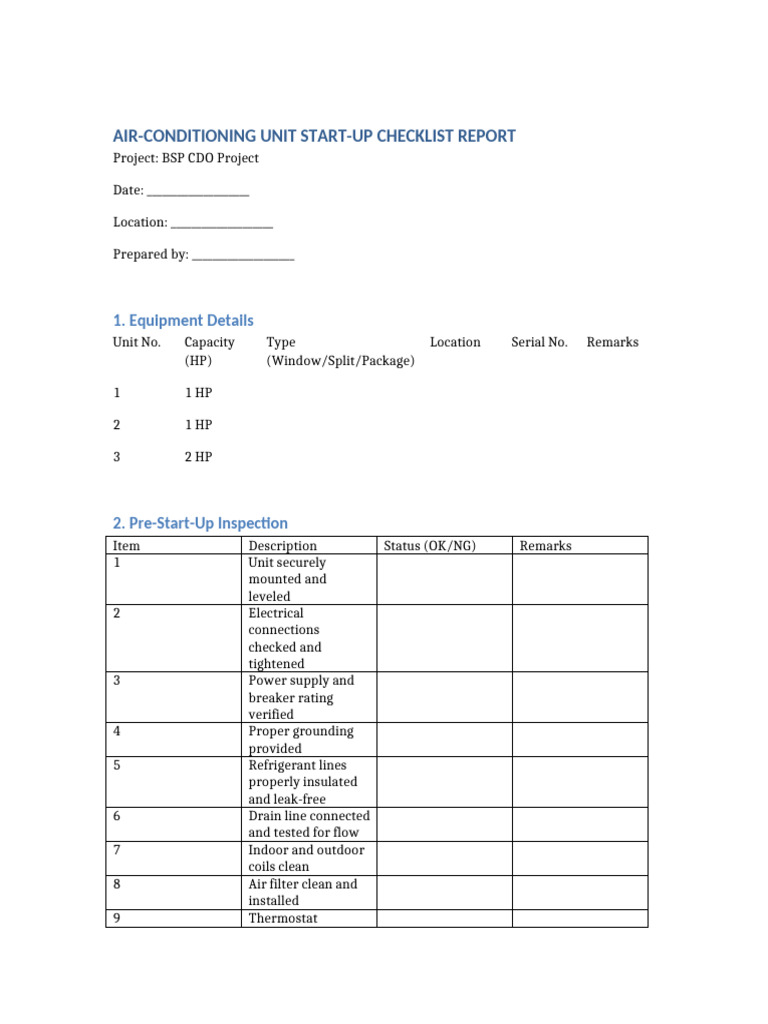 Aircon Startup Checklist BSP CDO | PDF | Air Conditioning | Thermostat