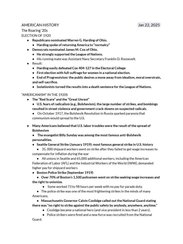 American History: The Roaring '20s Overview | PDF | Harlem Renaissance ...