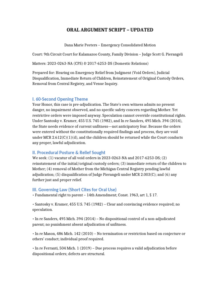 Emergency Motion Oral Argument Script | PDF | Public Law | Common Law