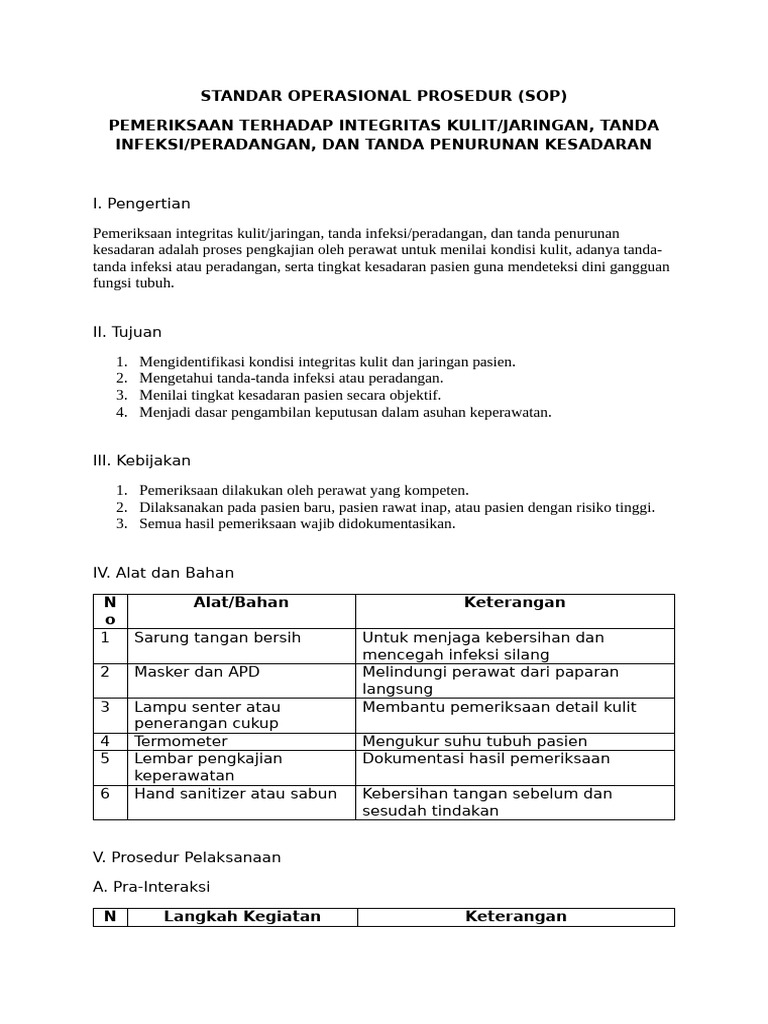 KEL.7 SOP Pemeriksaan Terhadap Integritas Kulit, Tanda Infeksi ...
