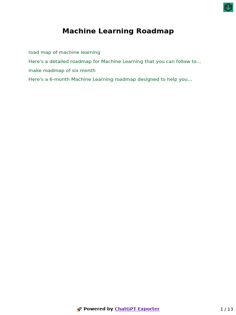 Machine Learning Roadmap | PDF | Machine Learning | Deep Learning