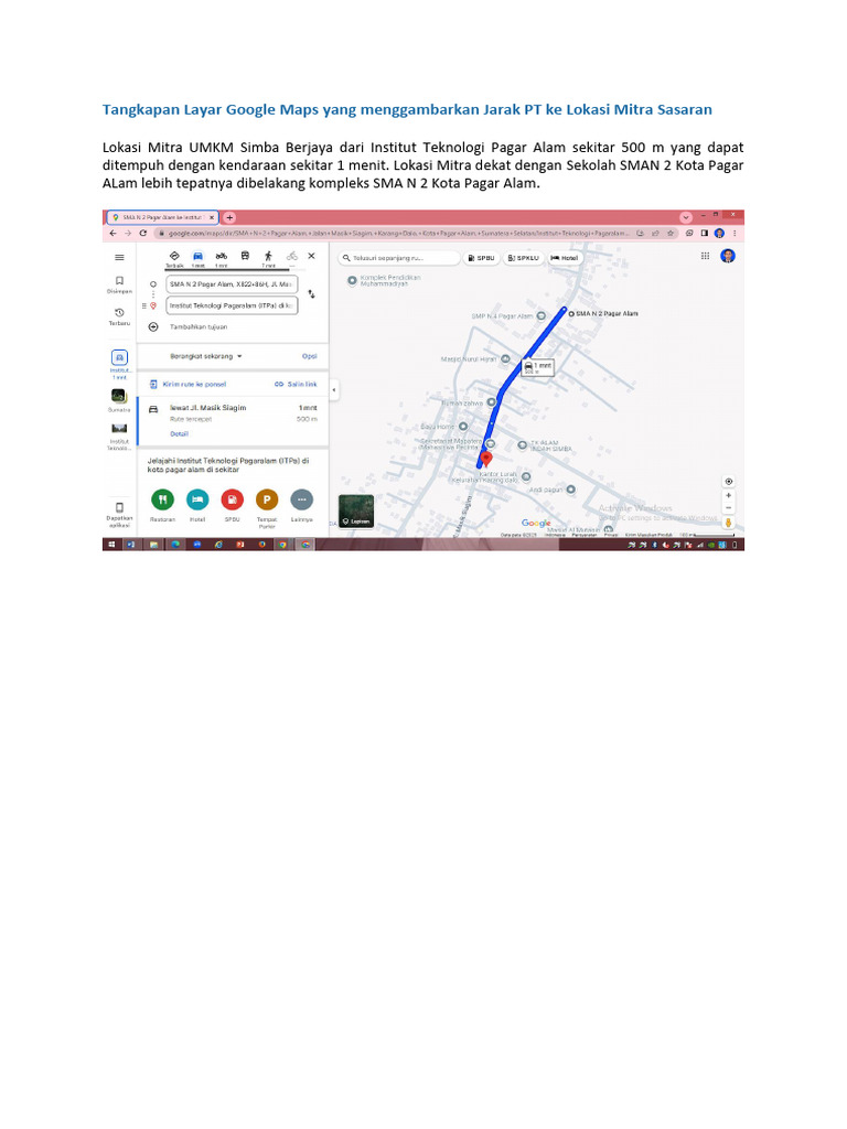 Jarak Google Maps Mitra | PDF
