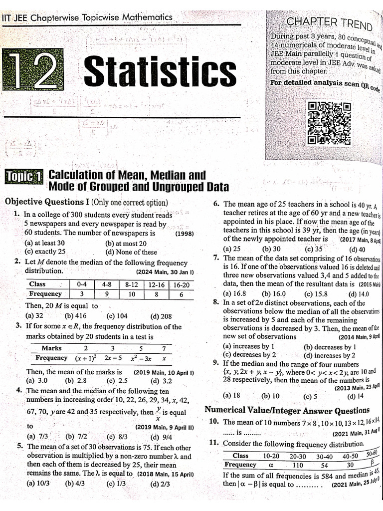 Statistics Jee Mains MCQ | PDF