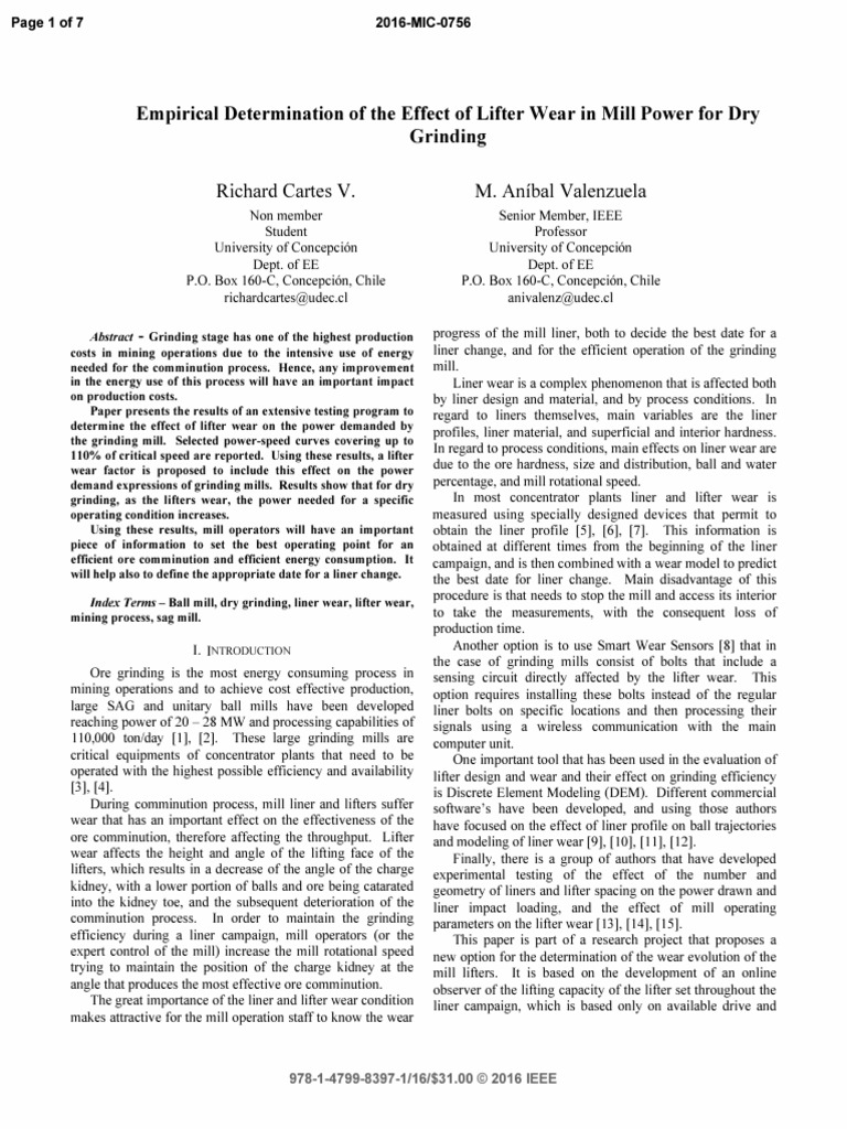 Effect of Lifter Wear in Mill Power For Dry Grinding | PDF | Mill ...