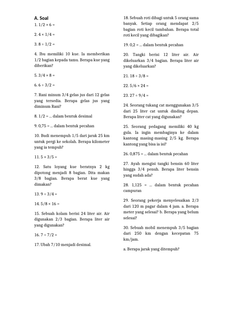Soal Matematika Pecahan Dan Desimal | PDF