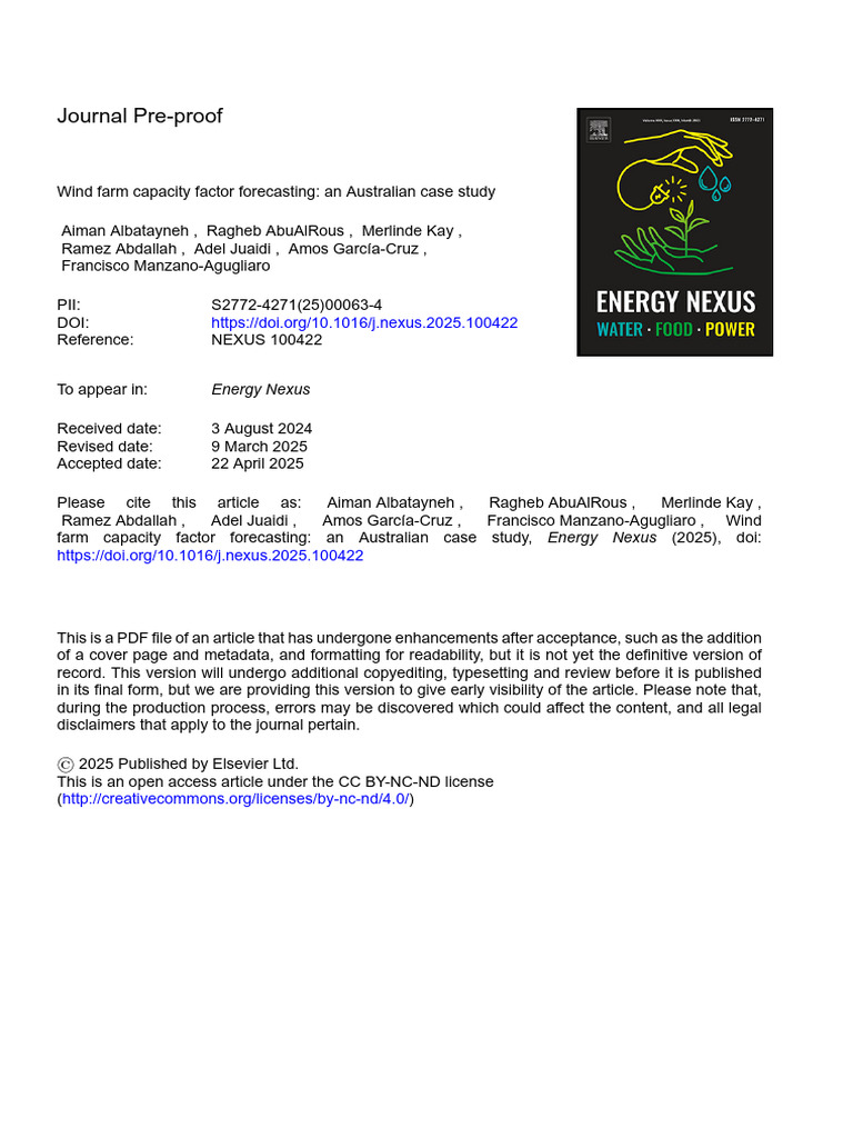 Wind Farm Capacity Factor Forecasting An Australian Case Study 1-S2.0 ...
