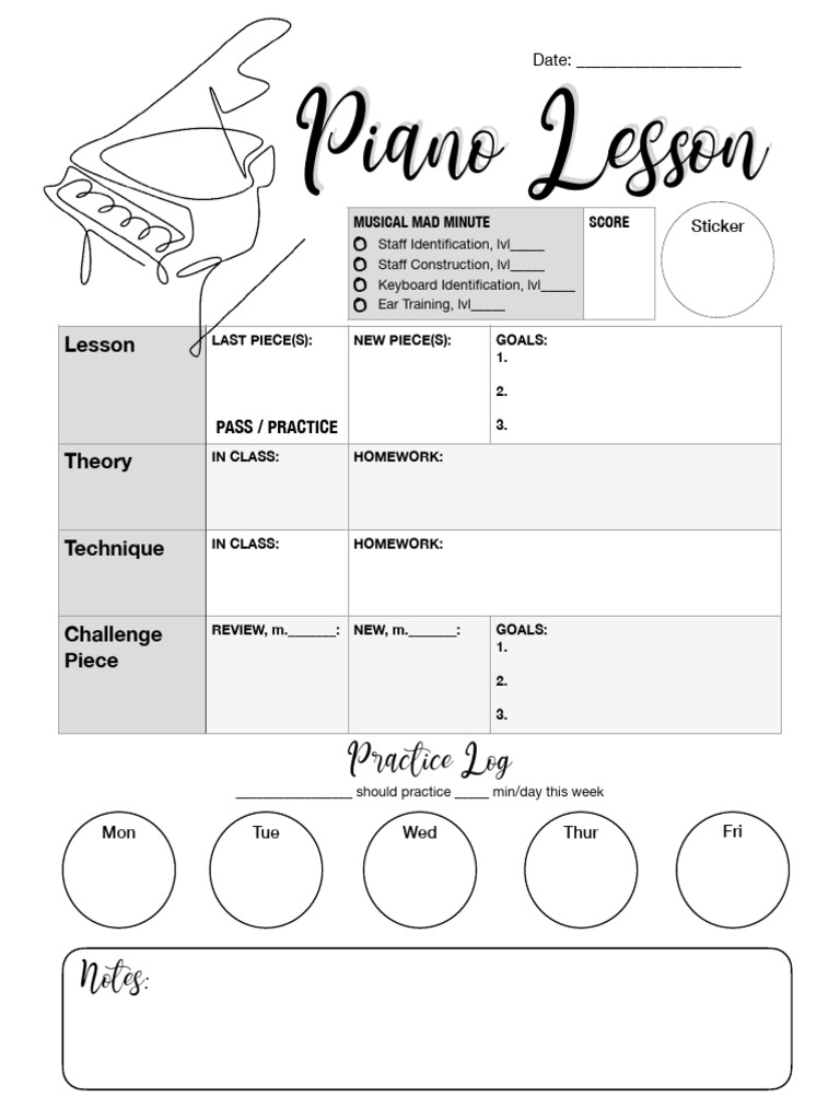 Piano Lesson Weekly Sheet2.0 | PDF