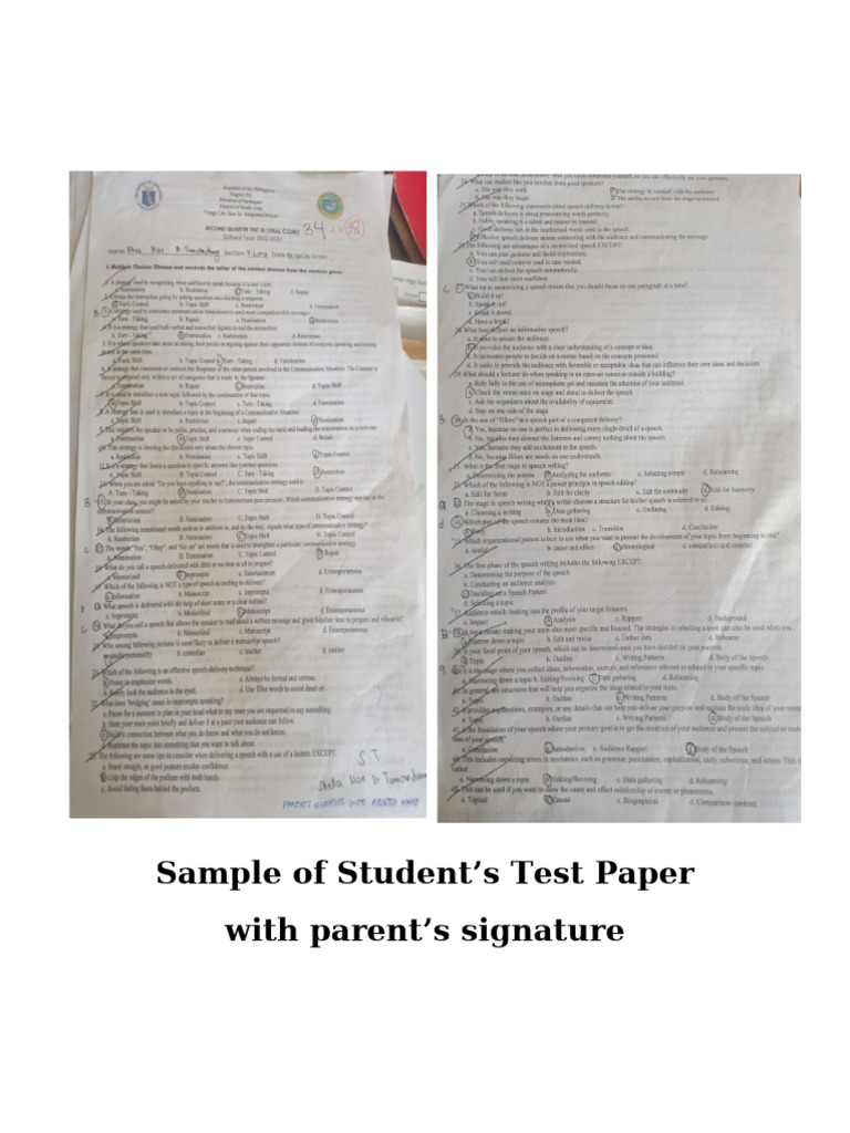 Sample of Student Test Paper | PDF