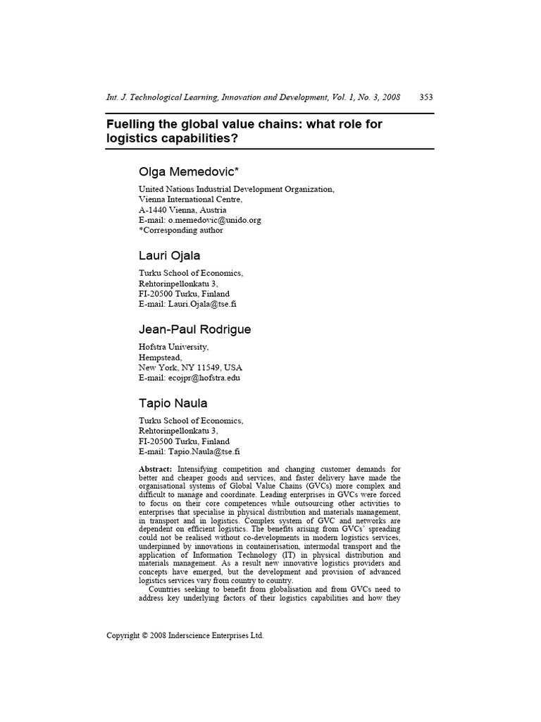 Fuelling The Global Value Chains | PDF | Cost Of Living | Logistics