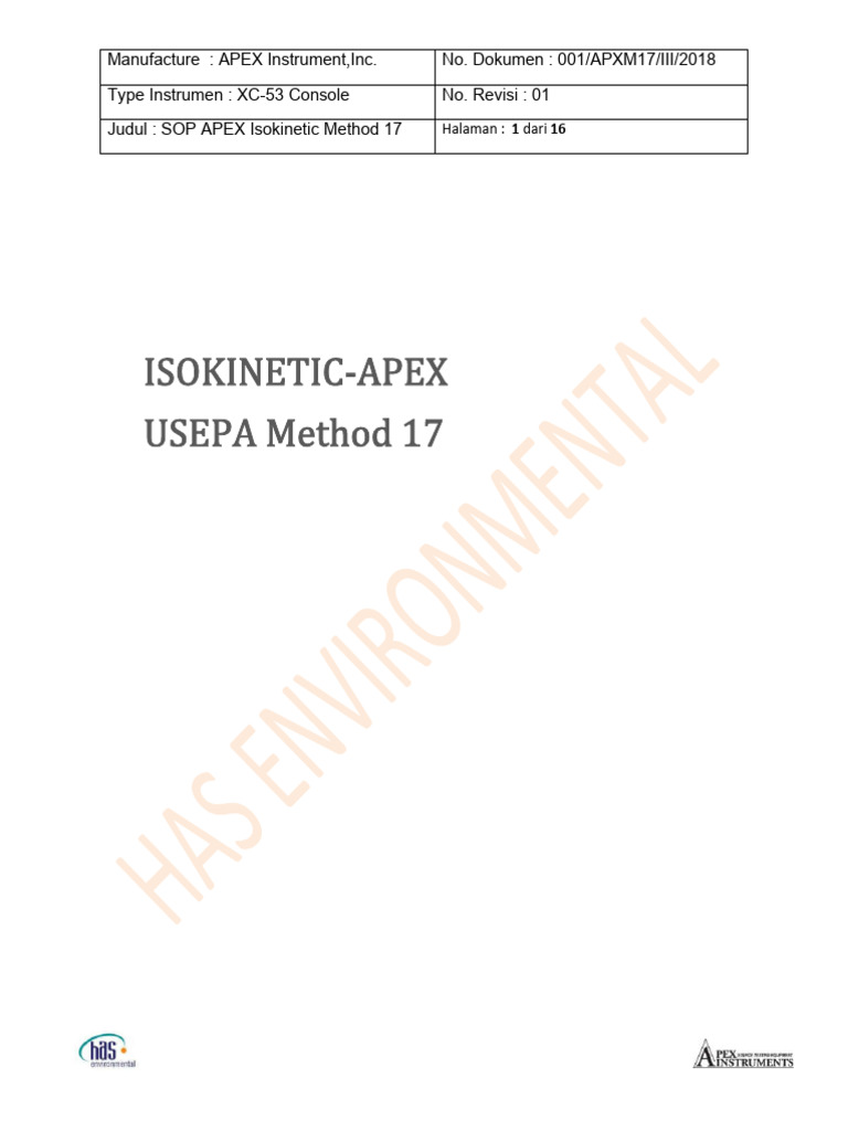 SOP Metode Isokinetik APEX 17 | PDF