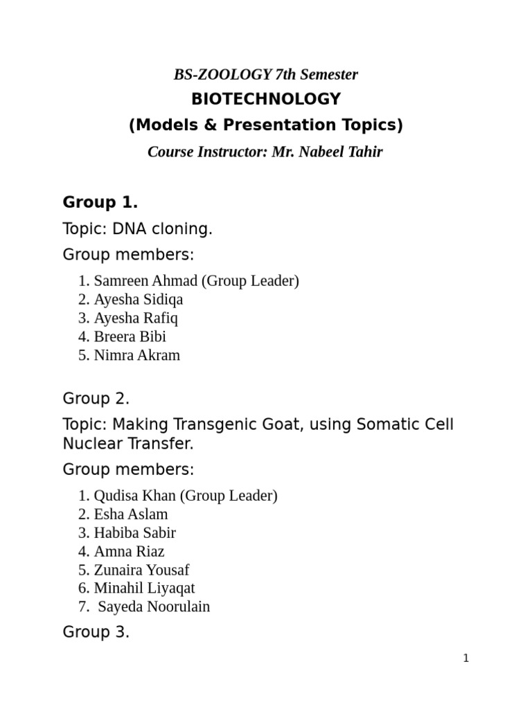 Biotechnology Models 0 Presentation Topics | PDF