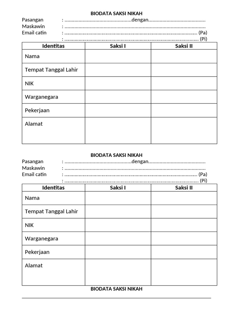 Biodata Saksi Nikah | PDF
