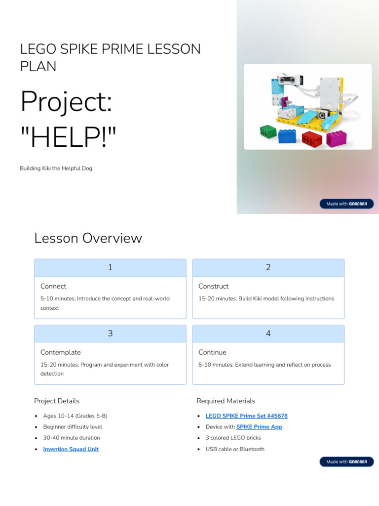 Lego Spike Prime Lesson Plan | PDF | Mobile App | Bluetooth