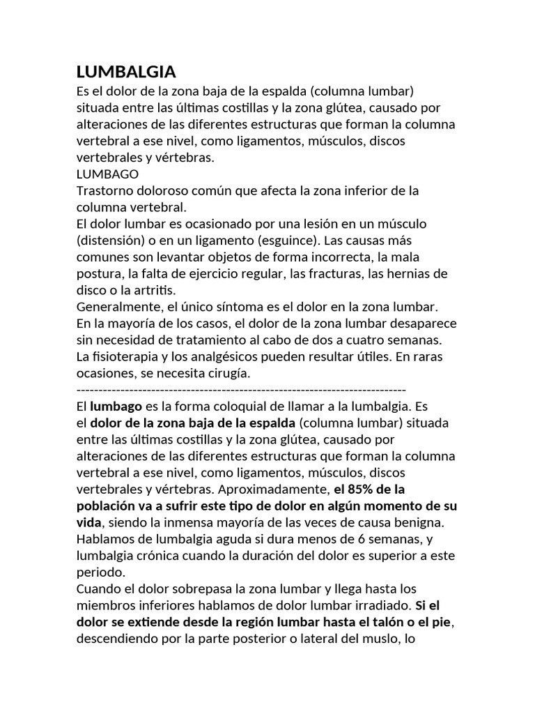 22 Lumbalgia | PDF | Dolor lumbar | Medicina