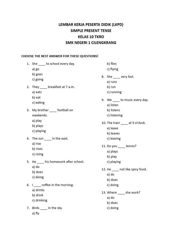 LKPD Simple Present Tense 10 Tkro | PDF | Chess Theory | Chess