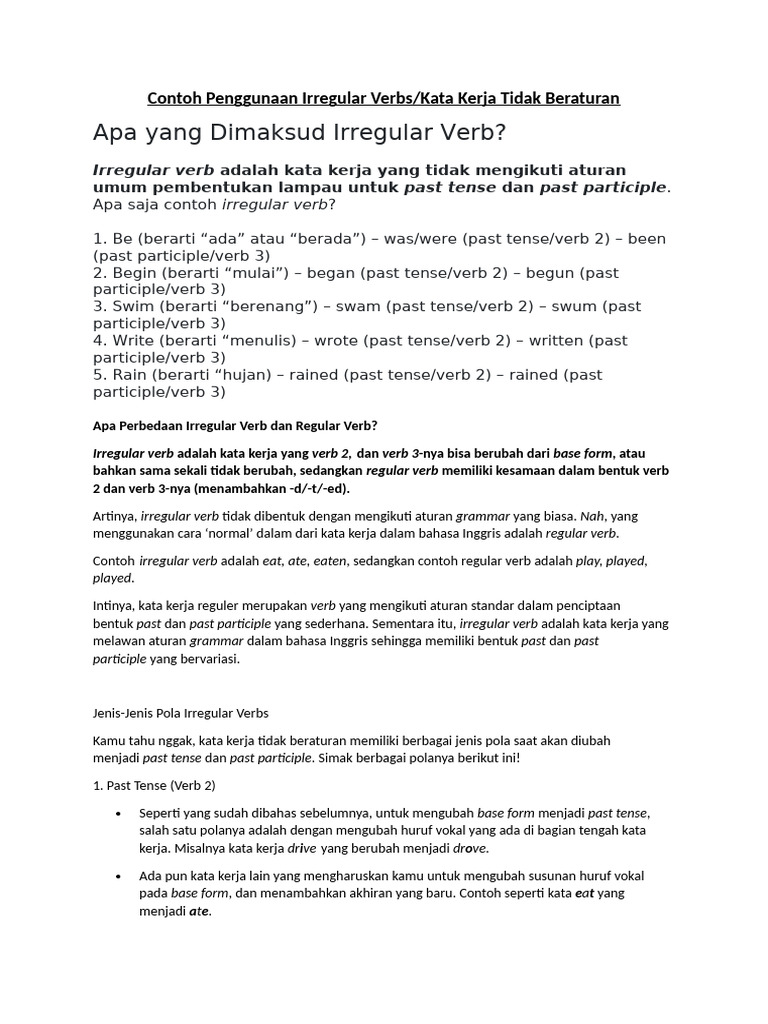 Pola dan Penggunaan Irregular Verbs | PDF