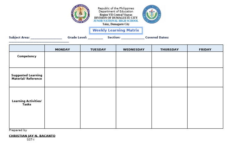 Weelmat Template for Weekly Learning | PDF