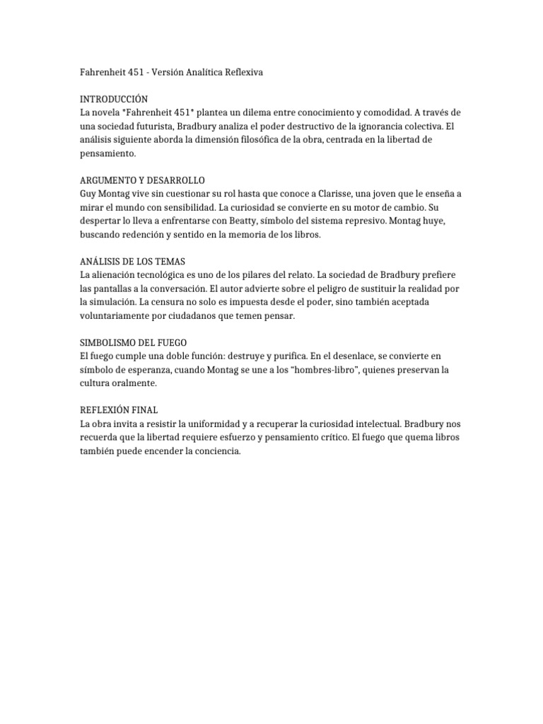 Fahrenheit 451 Analitica Version 4 | PDF