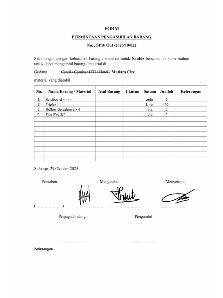 SPB OUT Triplek DLL Dari MC Untuk Sunbiz | PDF
