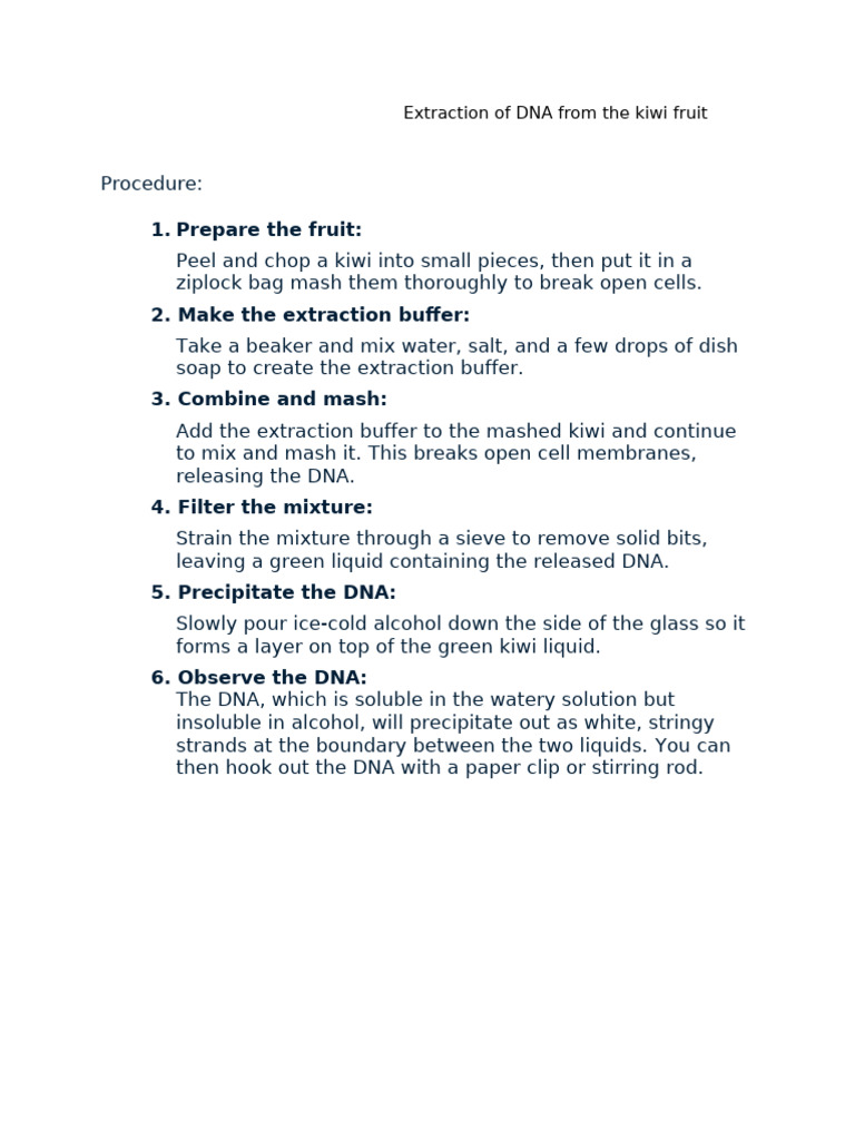 Extraction of DNA From The Kiwi Fruit | PDF