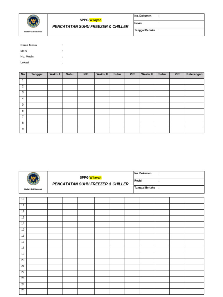 Salinan Dari Form Pencatatan Suhu Freezer Chiller | PDF