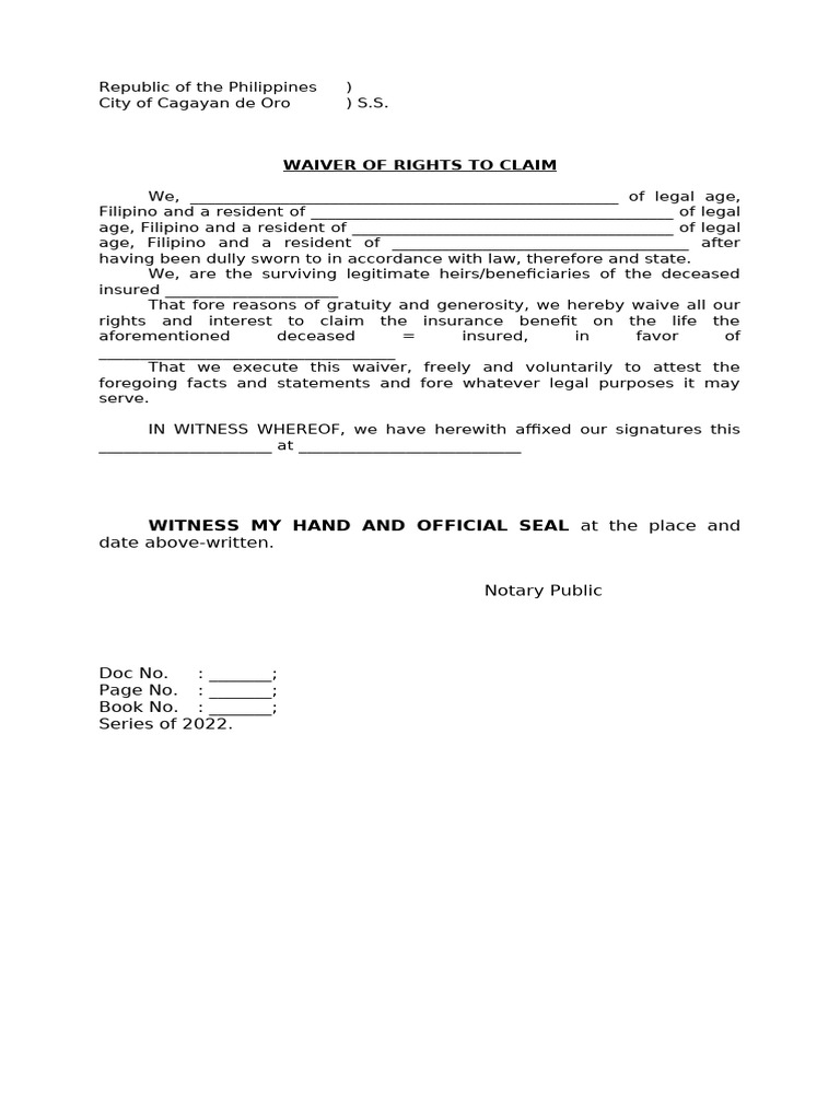 Waiver of Rights To Claim Insurance1 | PDF
