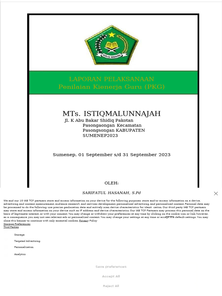 PDF Contoh Laporan PKG Tahun 2023 | PDF | Http Cookie | Internet Privacy