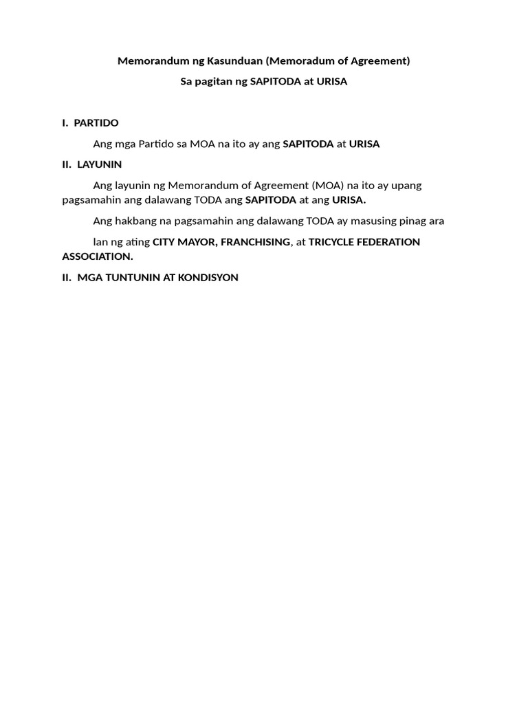 Memorandum NG Kasunduan | PDF
