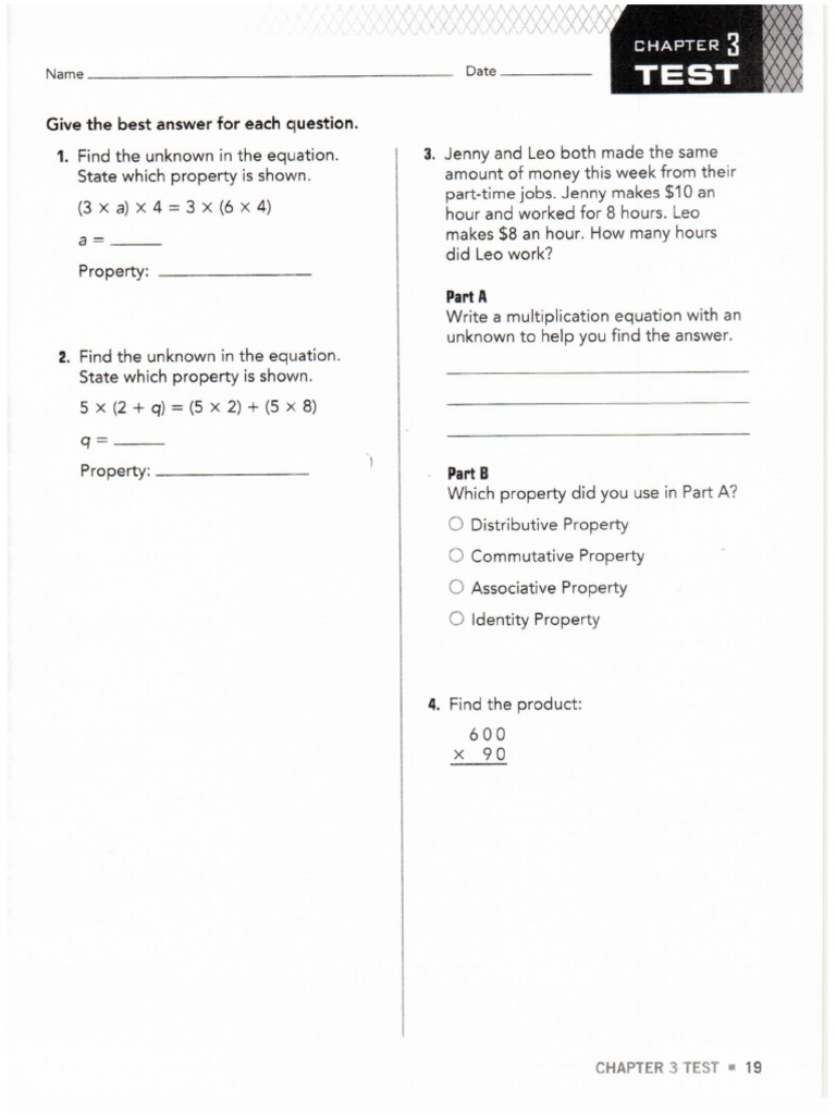 Math Test Chapter 3 | PDF