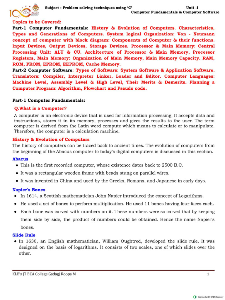 C Program, Unit-1 (Computer Fundamentals & Computer Software) ) | PDF