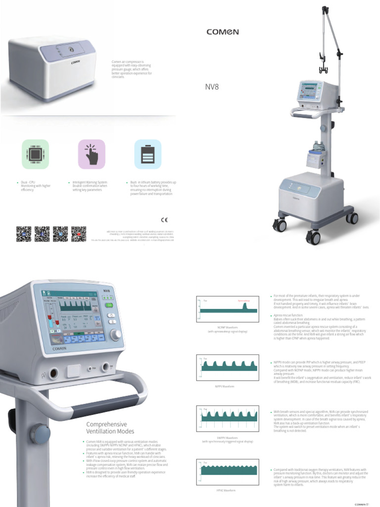 Comen NV8 Neonatal Ventilator Features | PDF | Respiration | Pulmonology