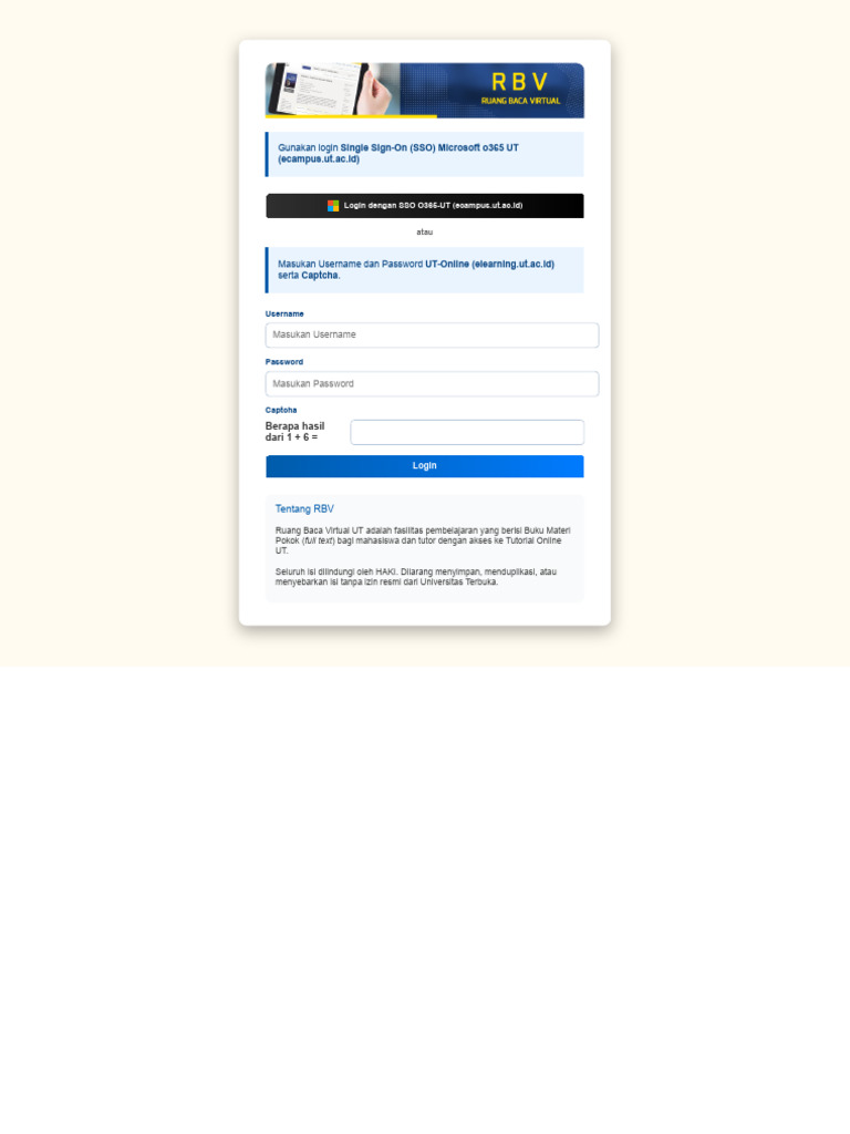 Login SSO untuk Ruang Baca Virtual UT | PDF