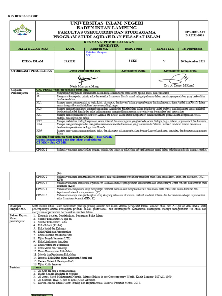 Rps Obe Afi 24afi32 2025 Etika Islam (2) | PDF
