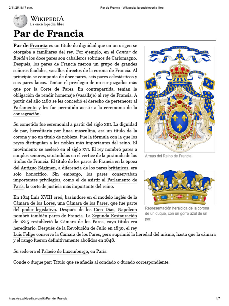 Par de Francia - Wikipedia, La Enciclopedia Libre | PDF | Nobleza ...