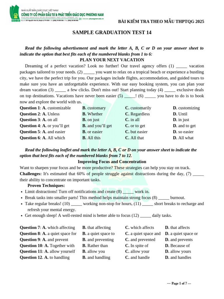 Sample Graduation Test THPTQG 2025 | PDF | Renewable Energy ...