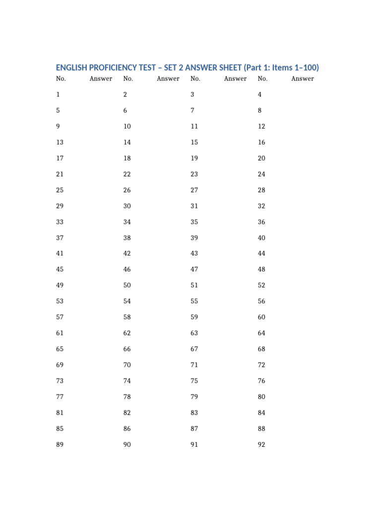 English Grammar Test Set2 Part1 AnswerSheet | PDF