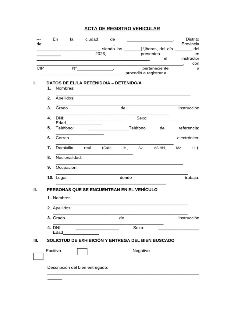 ACTA DE REGISTRO VEHICULAR | PDF