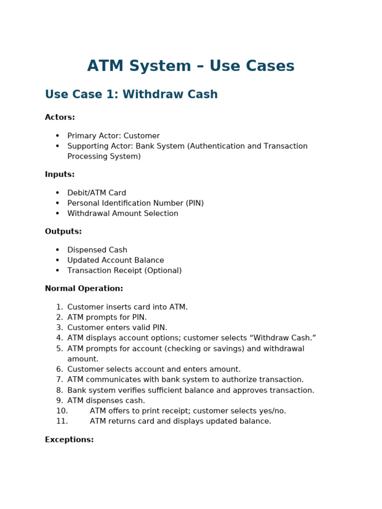 Week 3 Assignment - ATM Use Cases | PDF | Personal Identification ...