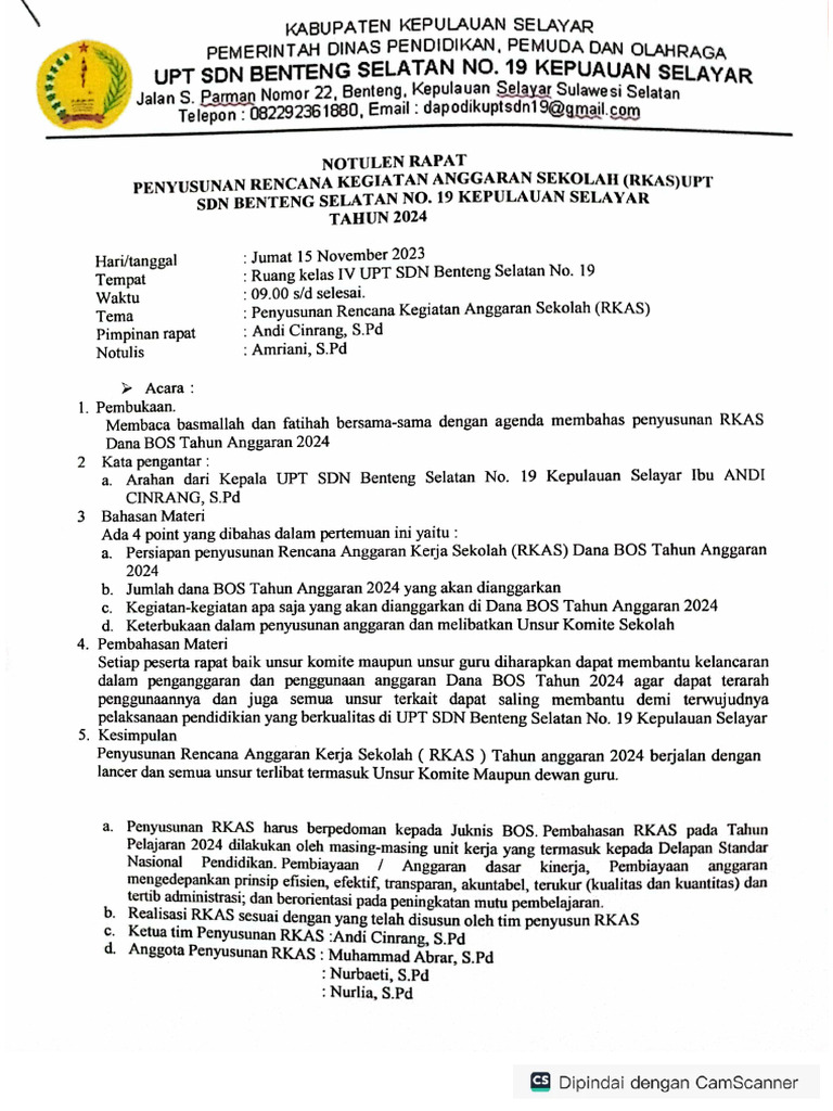 Notulen Rapat Rkas | PDF