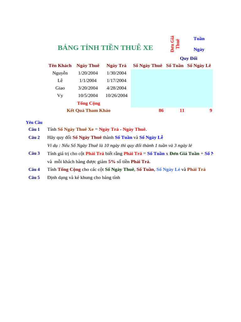 20 BaiTap Excel | PDF