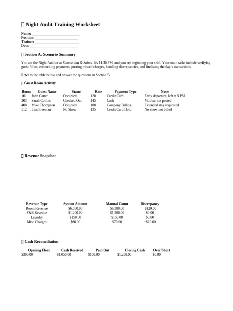 Night Audit Training Guide | PDF | Credit Card | Audit