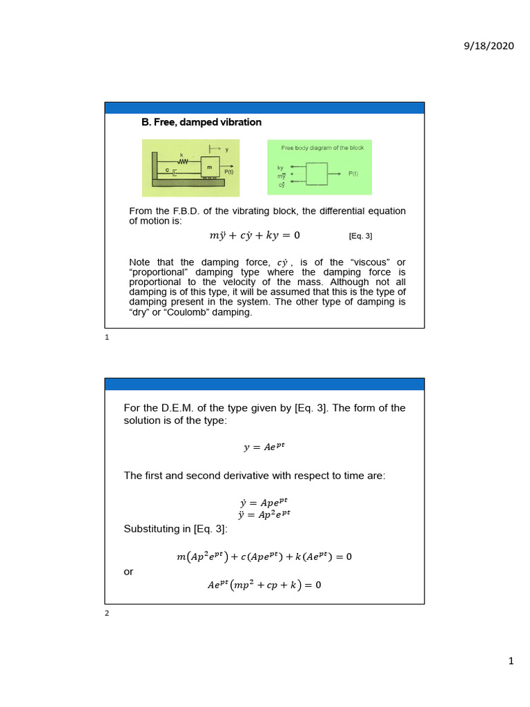 Ce 226 Part 02 - Free Damped Vibrations | PDF | Damping | Physics