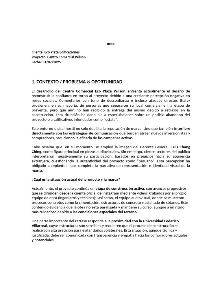 Reputación y Avance de Eco Plaza Wilson | PDF | Marca | Lima