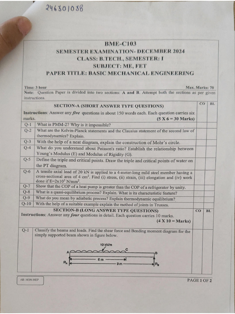 Basic Mechanical Engineering Pyqs-1 | PDF