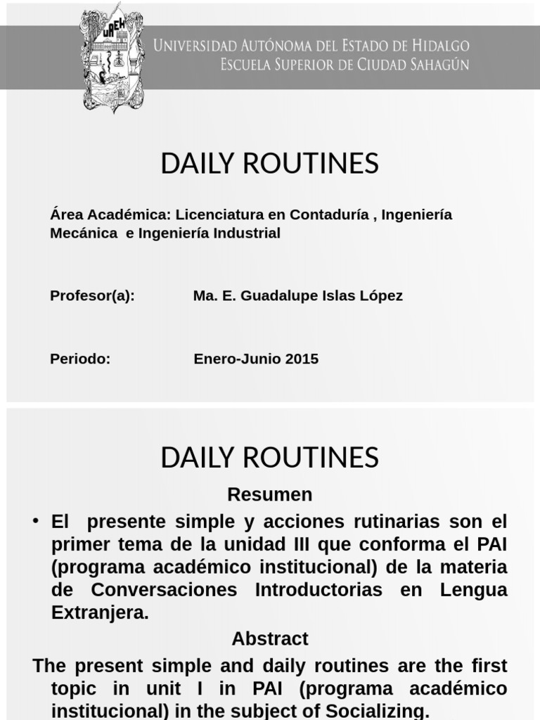 Daily Routines | PDF | Grammatical Number | Verb