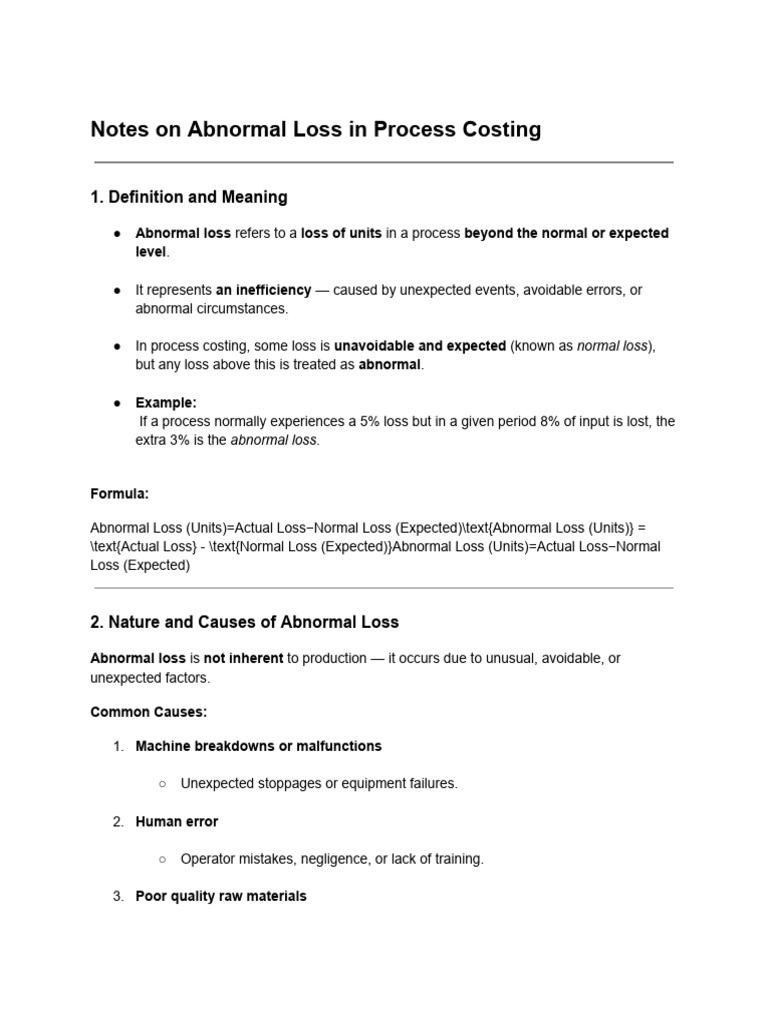 Understanding Abnormal Loss in Costing | PDF | Accuracy And Precision ...