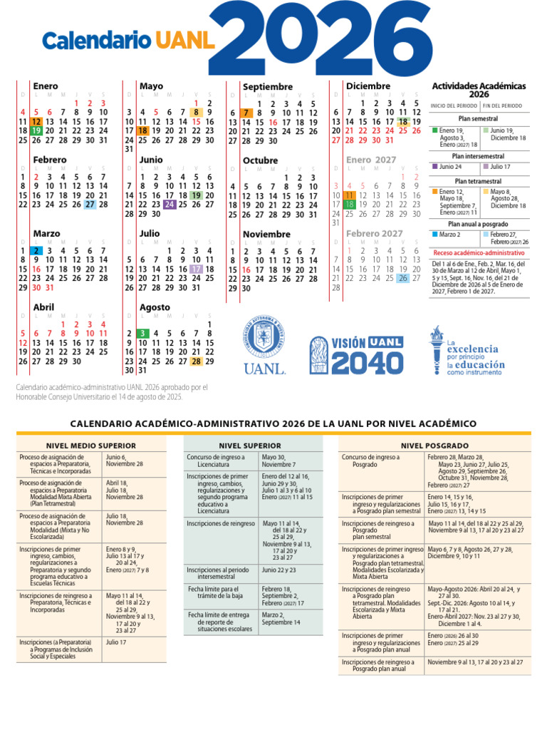 Calendario Academico Uanl 2026 | PDF