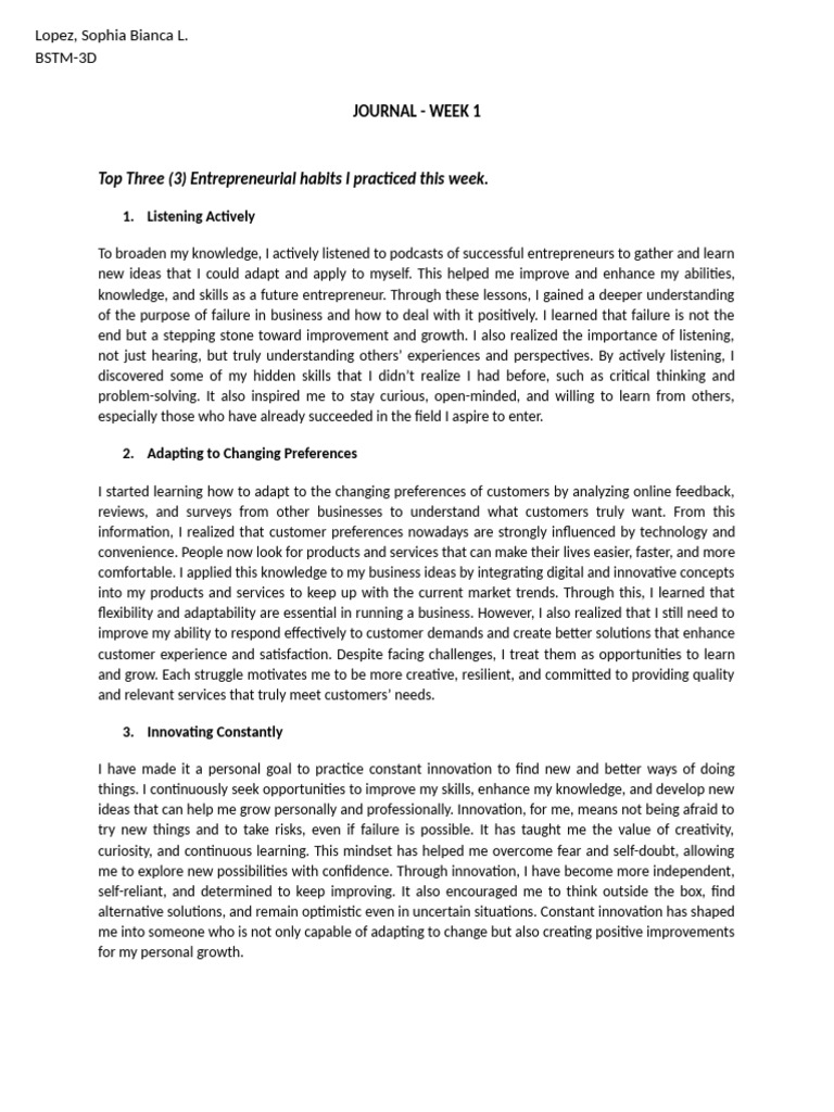 Entrep - JOURNAL - Pre Finals | PDF | Mindset | Entrepreneurship