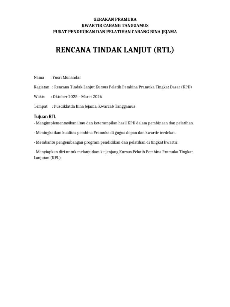 RTL_KPD_Oktober2025_Maret2026_Kop_TTD Contoh | PDF